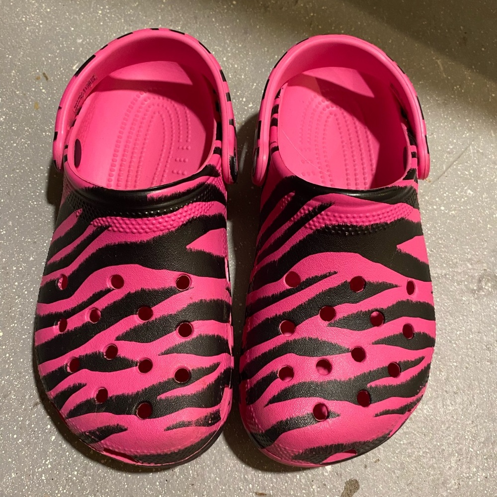 Pink And Black Zebra Print Crocs - Gem